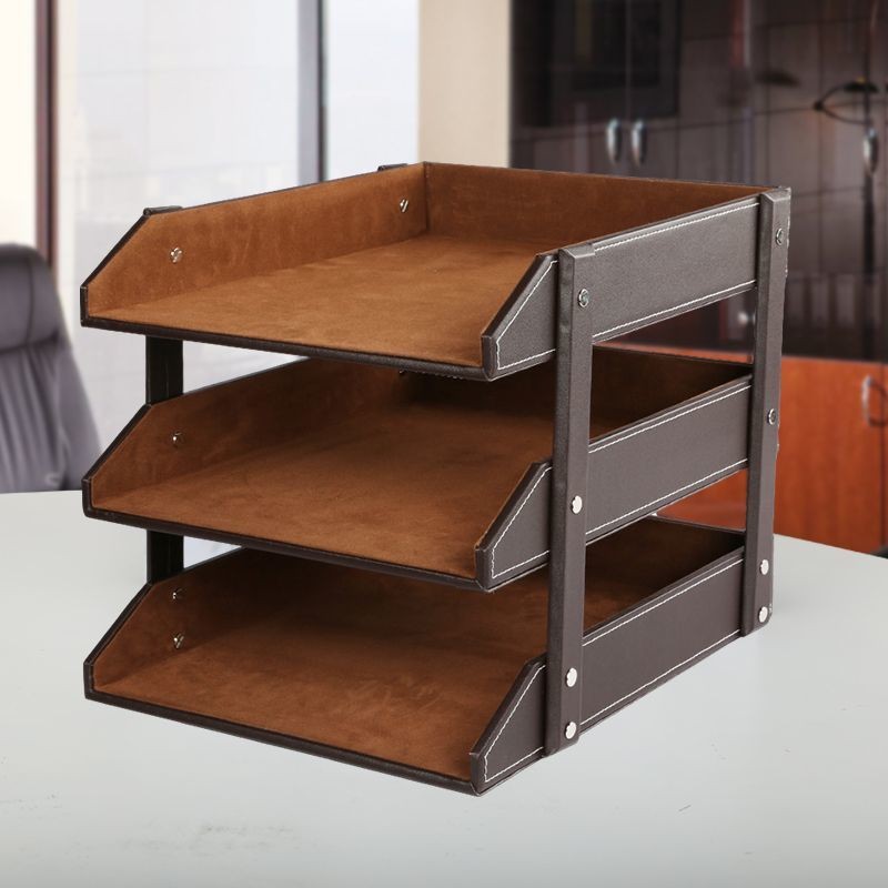 Shopee Official Leather Three-Tier File Rack Data Storage Rack Desk ...