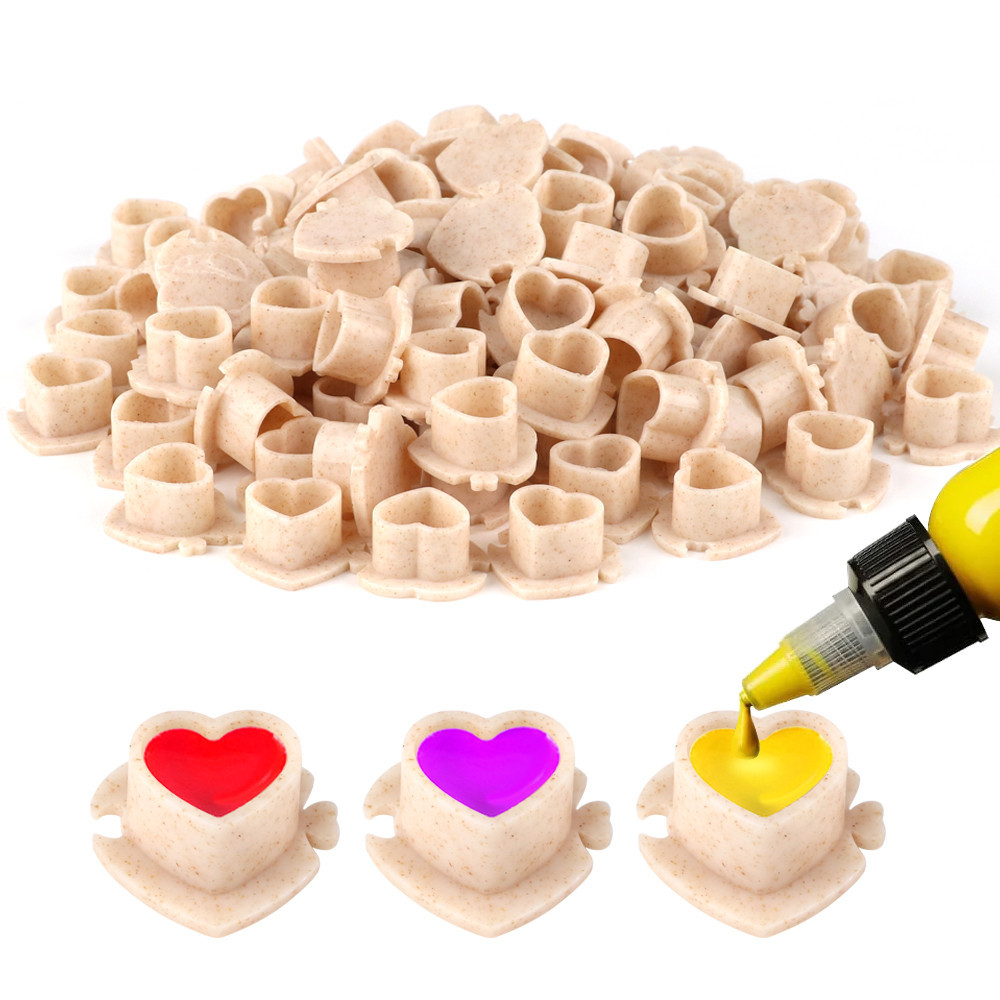 200pcs Biodegradable Tattoo Ink Cups Heart Shaped Base ECO-Friendly ...