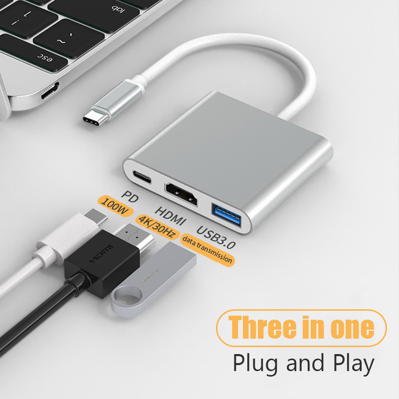 3in1 Type-C Hub Expansion Dock 4k/30hz High Definition Adapter For Tv ...