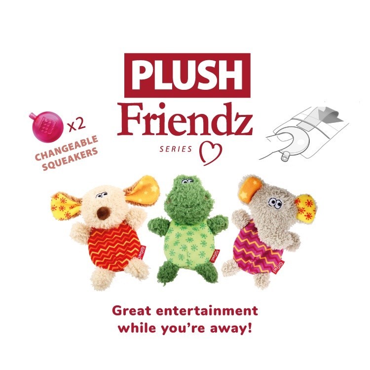 GiGwi Plush Friendz with Refillable Squeaker Dog Toy - Dog/Frog/Elephan ...