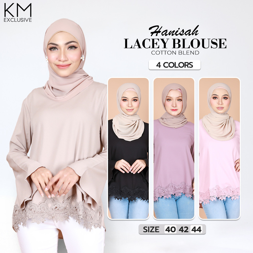 KM Muslimah Hanisah Plus Size Cutting Lacey Women Flare Sleeves Blouse ...