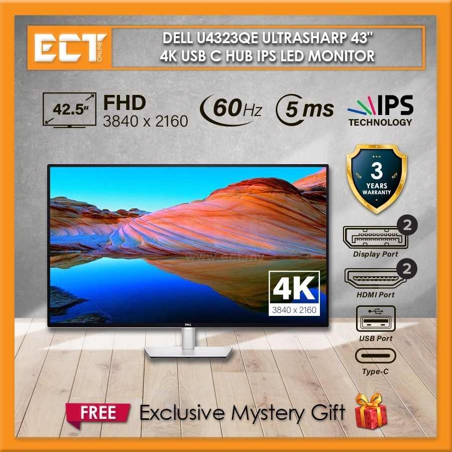 Dell U4323QE UltraSharp 43" 4K 3840 x 2160 UHD USB C Hub IPS LED ...