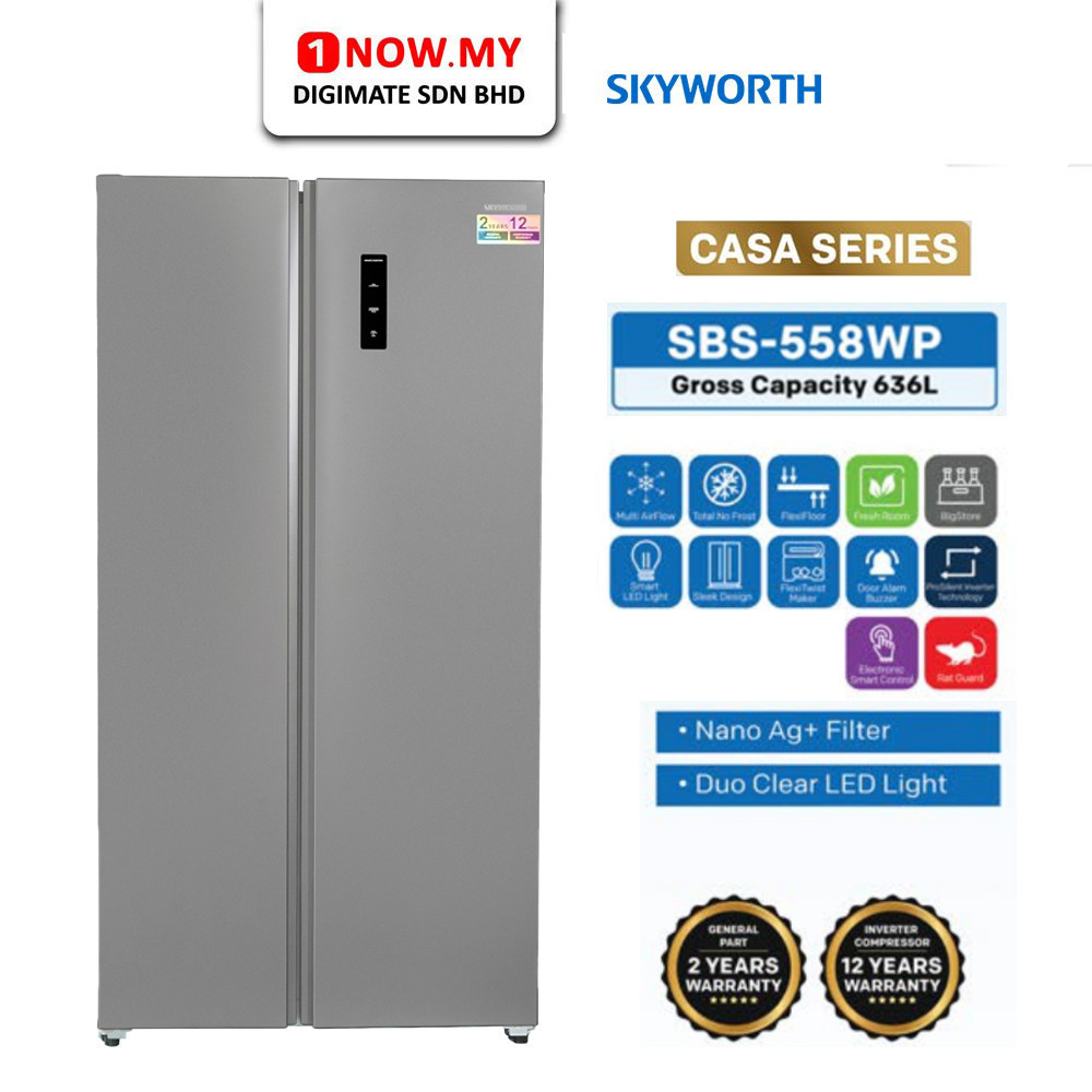 SKYWORTH 636L Inverter Side By Side Casa Series Refrigerator SBS-558WP ...