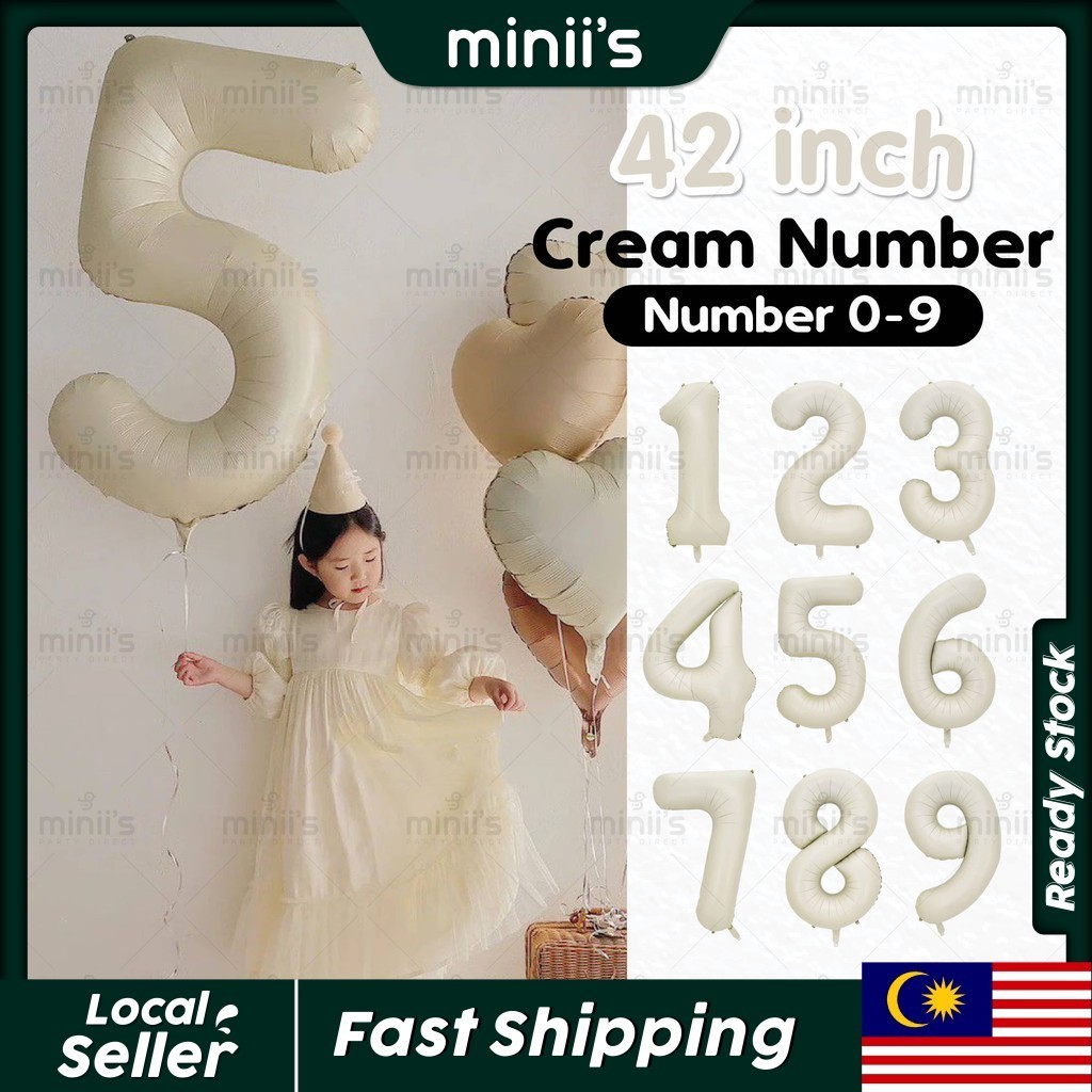 MINIIS INS Style 42 Inch Number Balloon 0-9 Cream Number Foil Balloon ...
