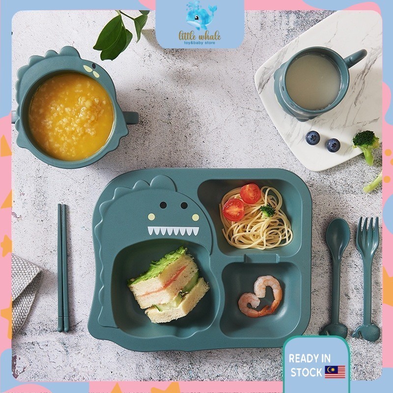 🐳Baby Tableware Set Feeding Spoon Fork Plate Bowl Bayi Pinggan Mangkuk ...