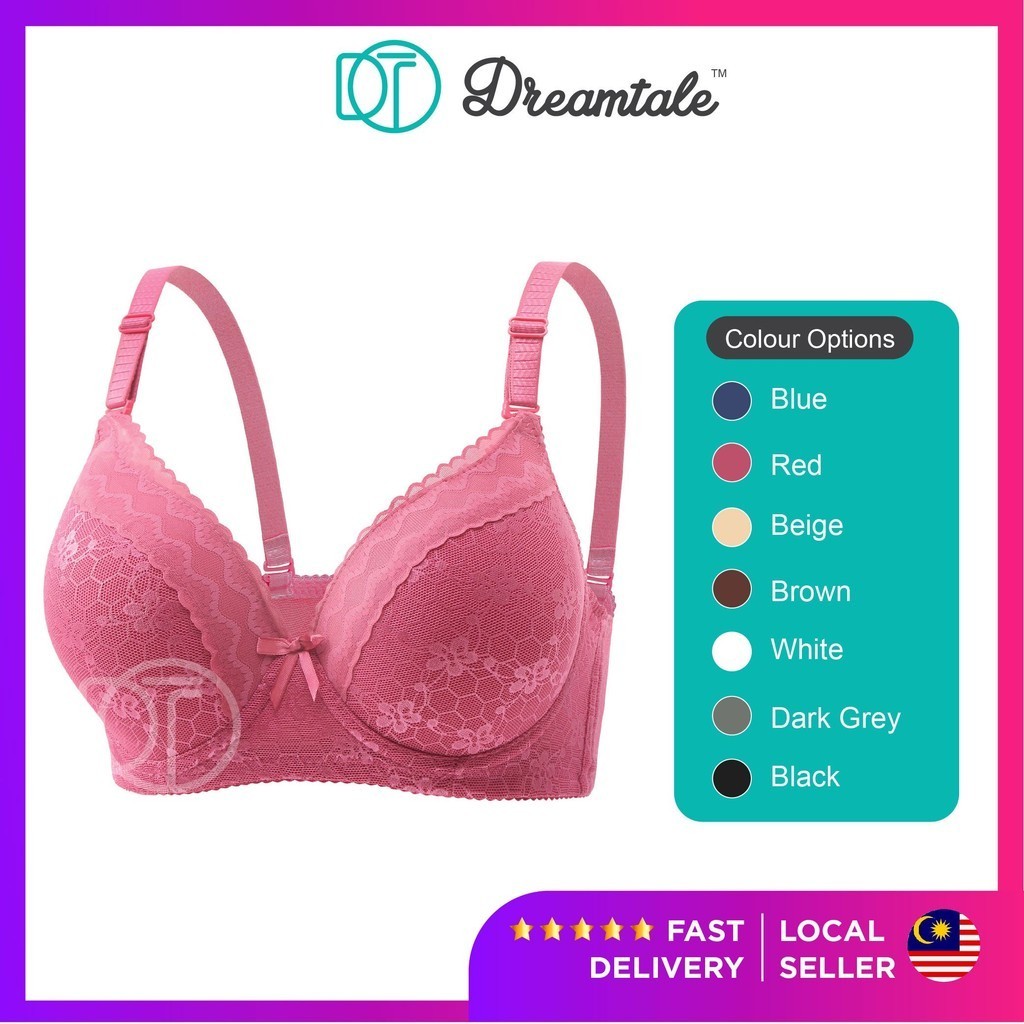 [Plus Size D Cup] Dreamtale Women Bra Flower Lace Wired Push Up Bra D ...