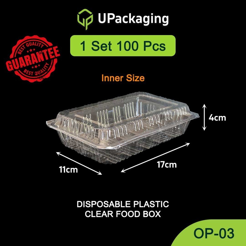 [100 Pcs] OP-03 Plastic Transparent Container-Bakery Disposable Plastic ...