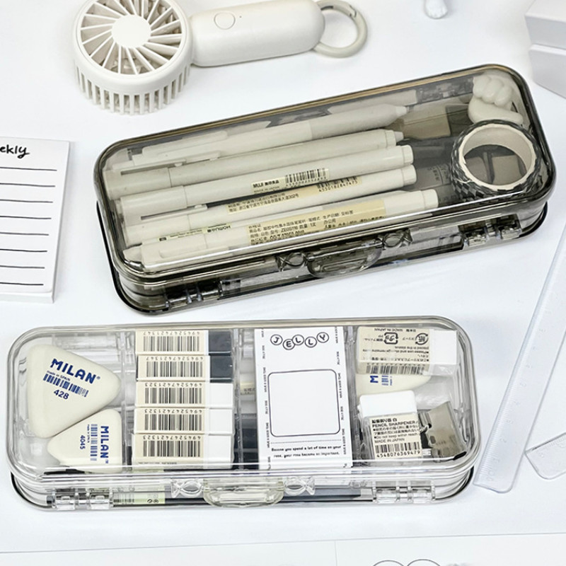 Double Open Large Capacity Transparent Double Layer Pencil Case with ...