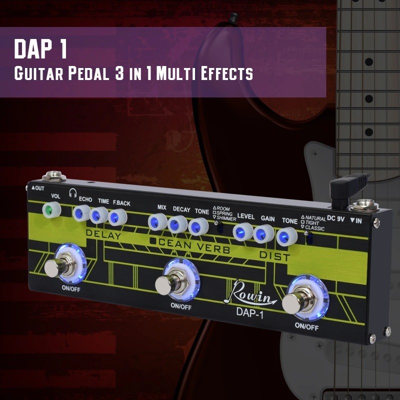 Rowin DAP-1 Guitar Multi-Effect Pedal 3-in-1 Analog Digital Mingle Effects Pedals Delay Ocean ...