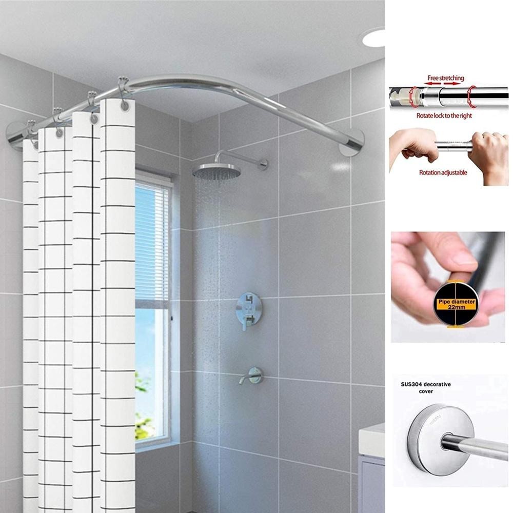 MURRAY1 Curved Bath Pole, Telescopic Stainless steel Shower Curtain ...