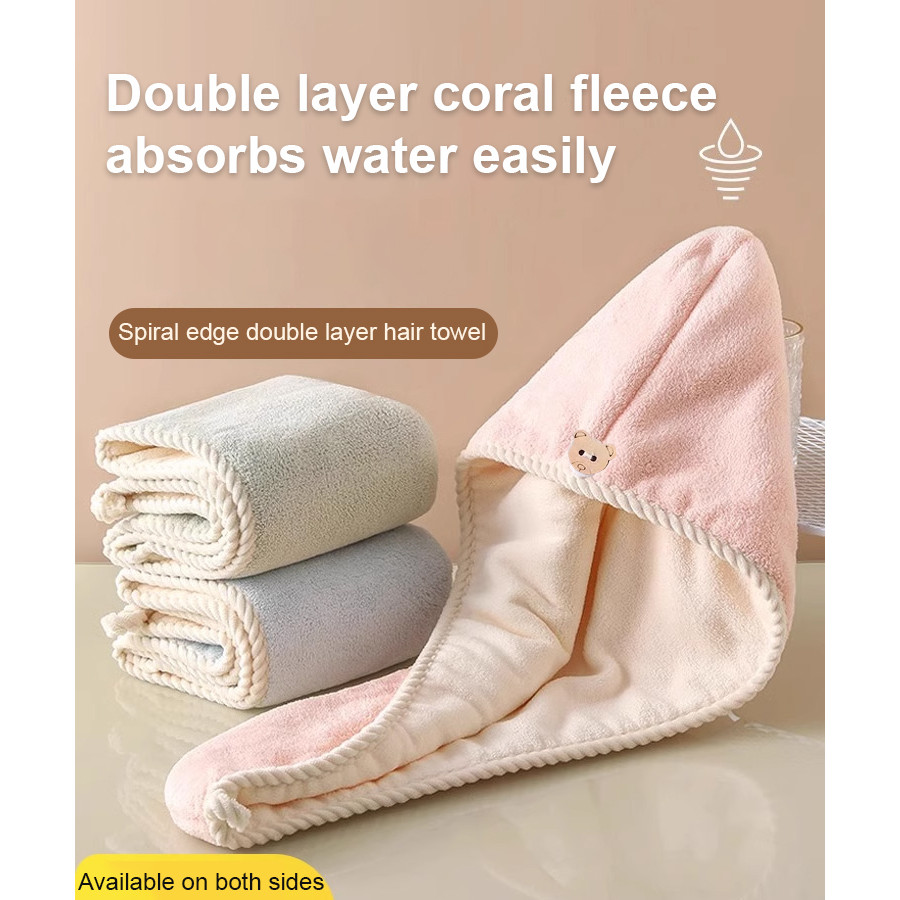 [Ready Stock] [Fast Drying] Two-Toned Double Layer Hair Towel Wrap ...