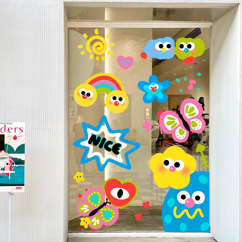 Cartoon Cartoon Glass Door Stickers Electrostatic Window Stickers ...