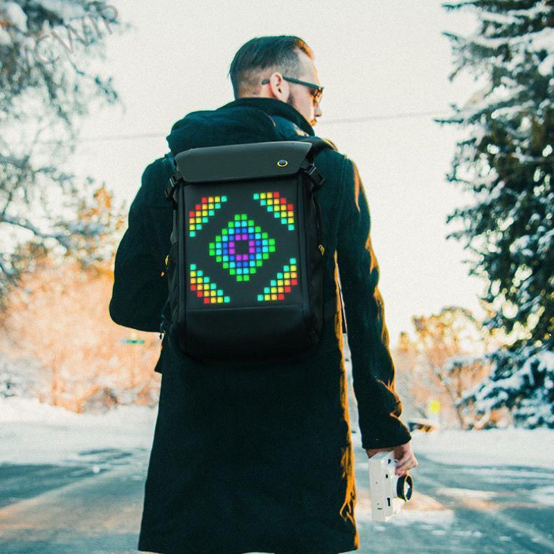 Pixel Backpack Men Leather Computer Backpack LED Screen Trendy Sports ...