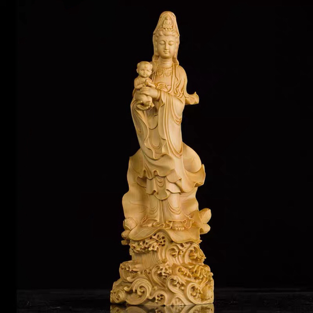 Yaba Wood Carving Guanyin Crafts Solid Wood Home Buddha Statue ...