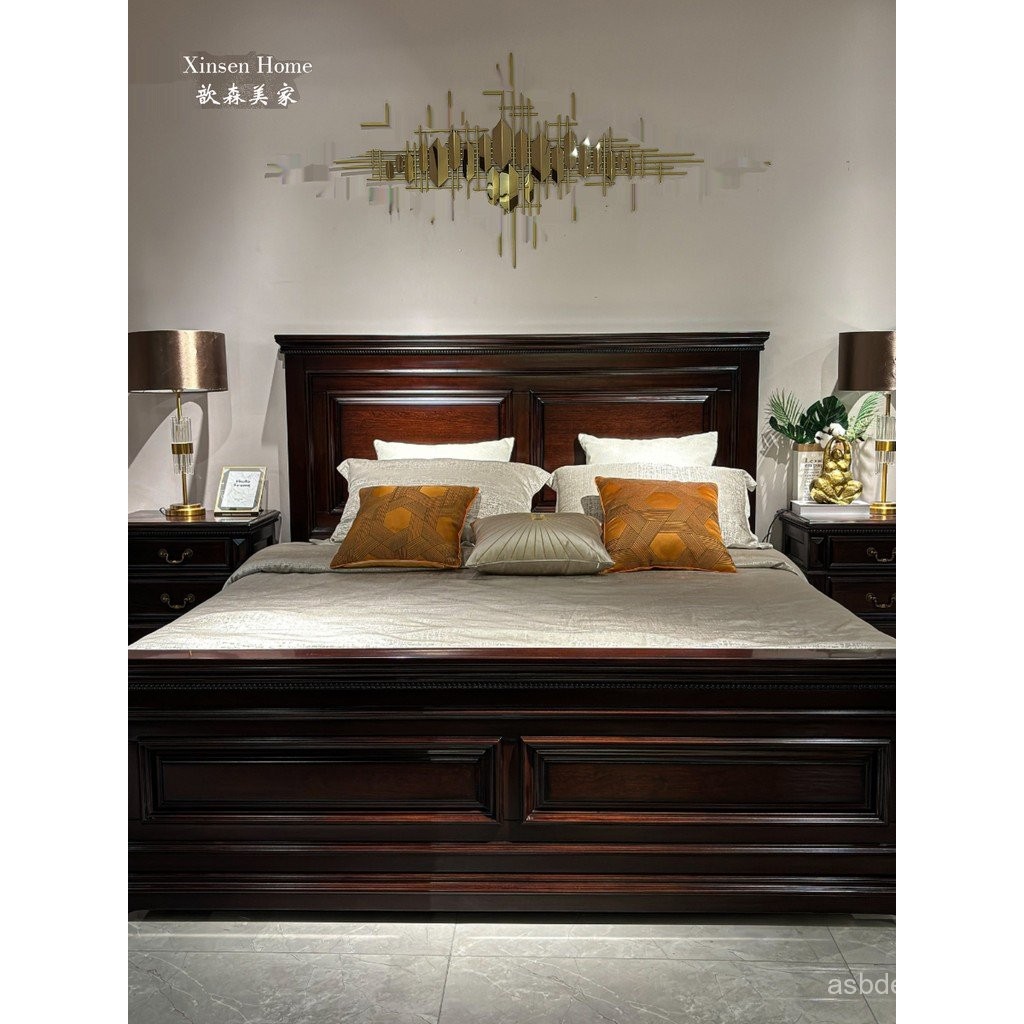 American Bed Cherry Wood All Solid Wood Bed Simple Country Retro Main ...