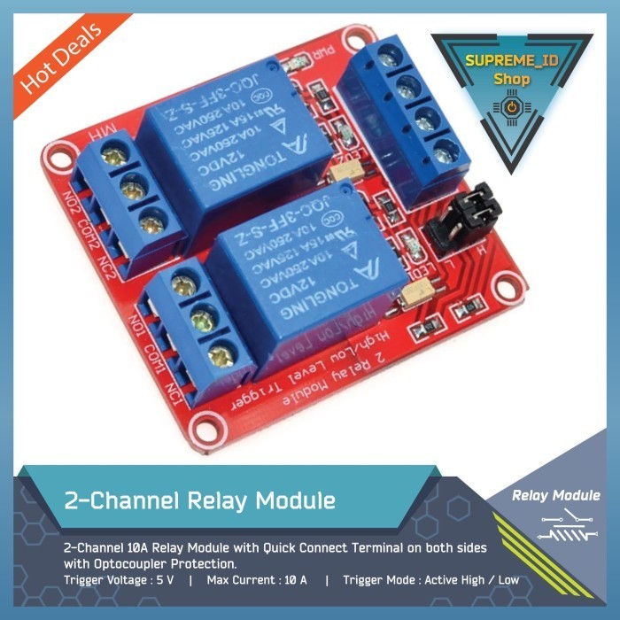 2-Channel 5V Relay Module Optrocoupler + Adjustable Hi/Lo Trigger for ...