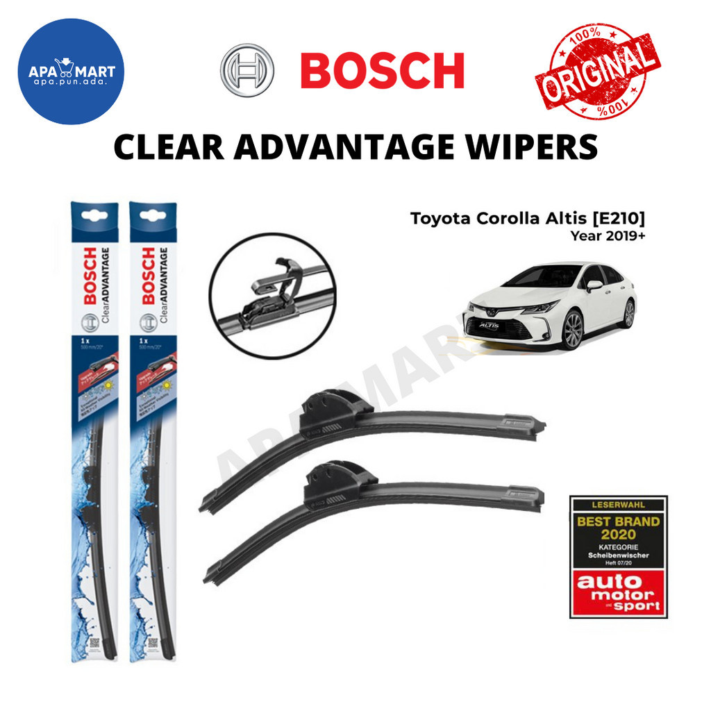 Genuine Bosch Clear Advantage U Hook Wiper Set for Toyota Corolla Altis (E210)(Year 2019+)(BCA26 ...