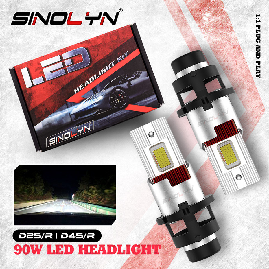 Sinolyn 90W 2pcs 1:1 D2S D4S LED Canbus Headlight Bulbs D2R D4R Lamp 12000LM LED Replace Car ...