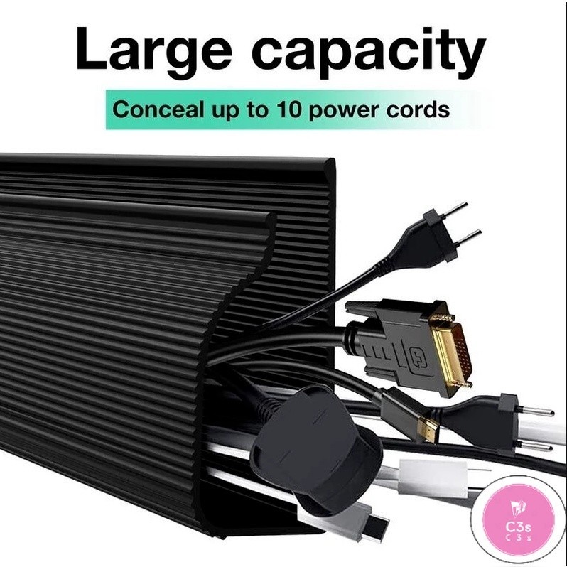 C3S PVC Cord Management Cable Raceway, Wire Channel Black Cable ...