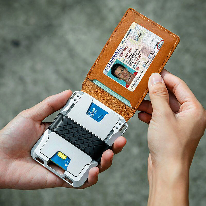 Minimalist Wallet Genuine Leather and Metal Aviation Aluminum Rfid ...