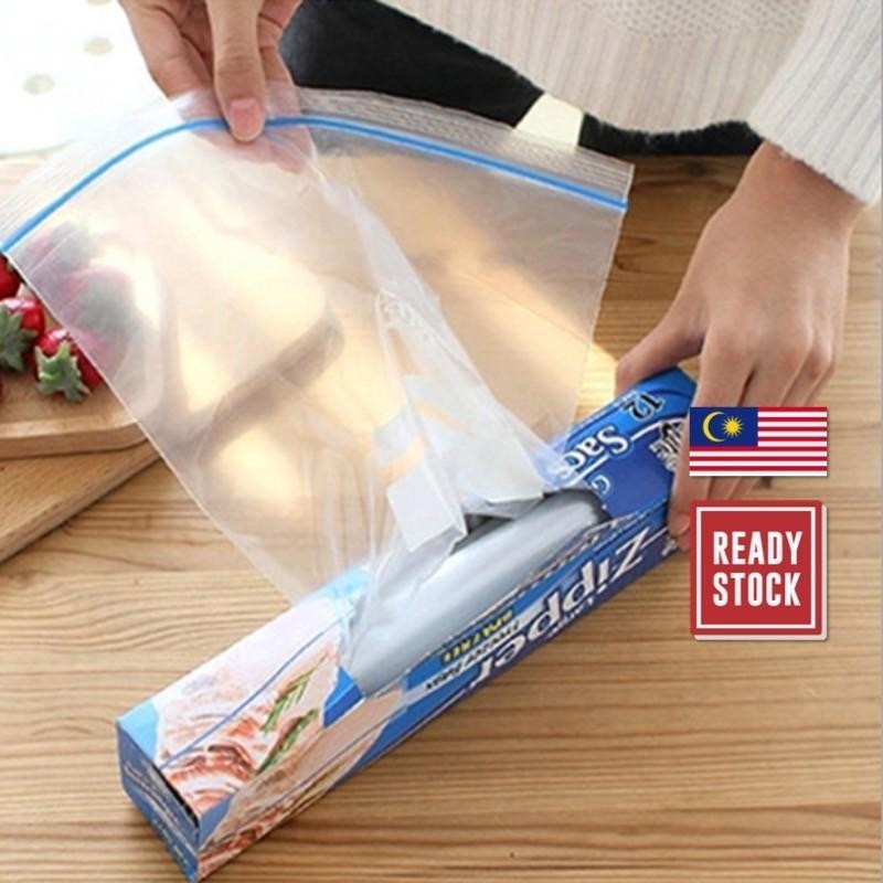 12pcs Kitchen Reusable Plastic Bag With Zip Seal Large Size Keep Fresh ...