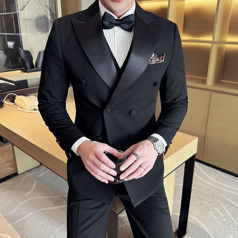Groom Wedding Dress Men's Casual Suit Suit Double-Breasted British ...