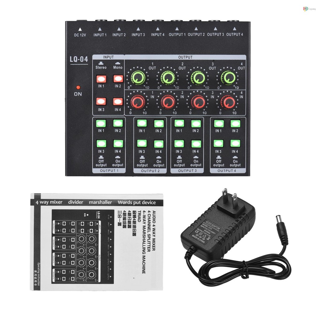 4 Channel Audio Mixer Portable Headphone Amp Lightweight Volume ...