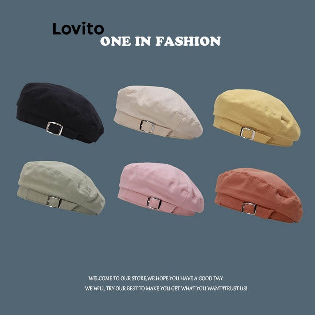 Lovito Casual Plain Metal Berets England Retro Hat for Women LFA19997 ...