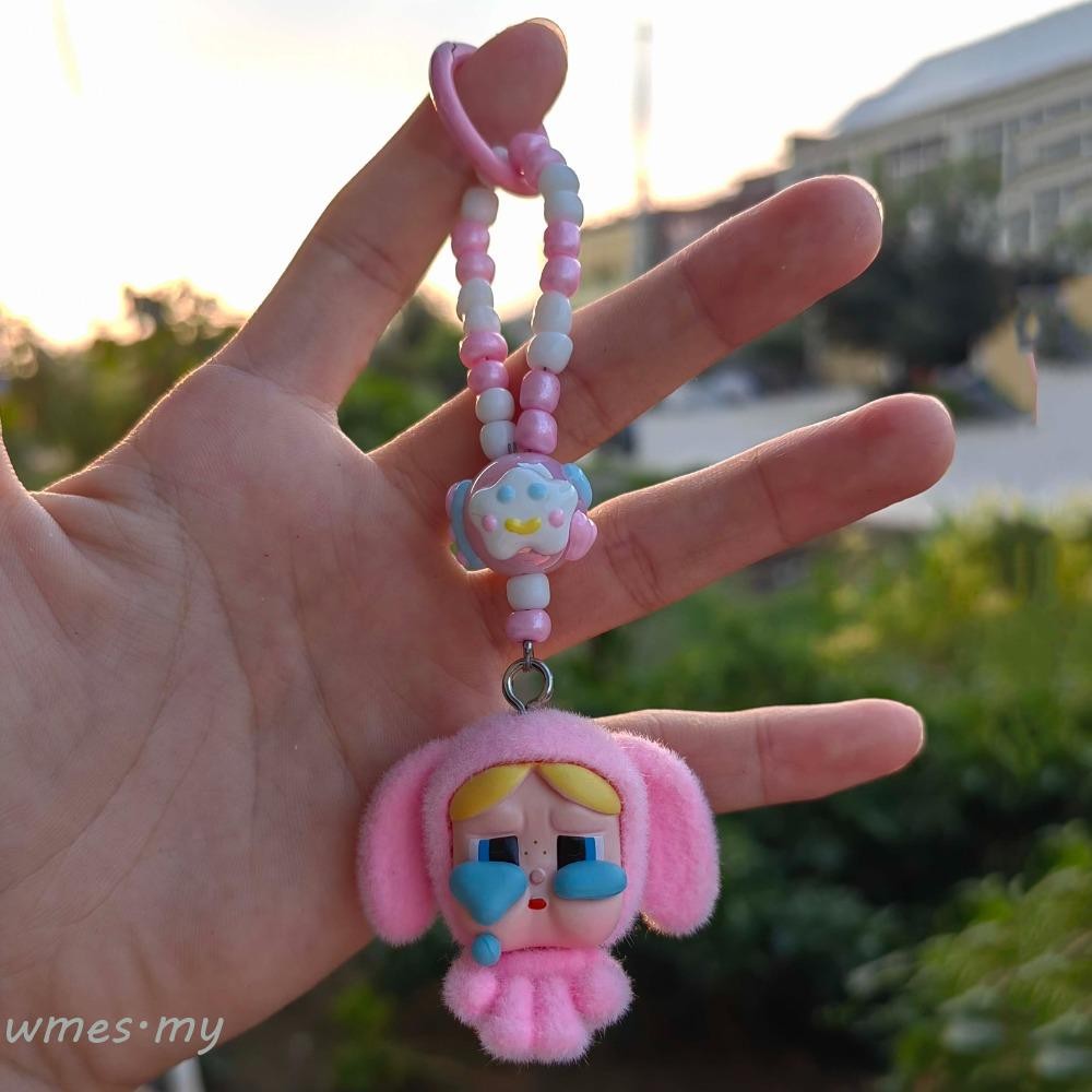 WMES1 The Powerpuff Girls Key Ring, Furry Silica Gel Flocking Crybaby ...
