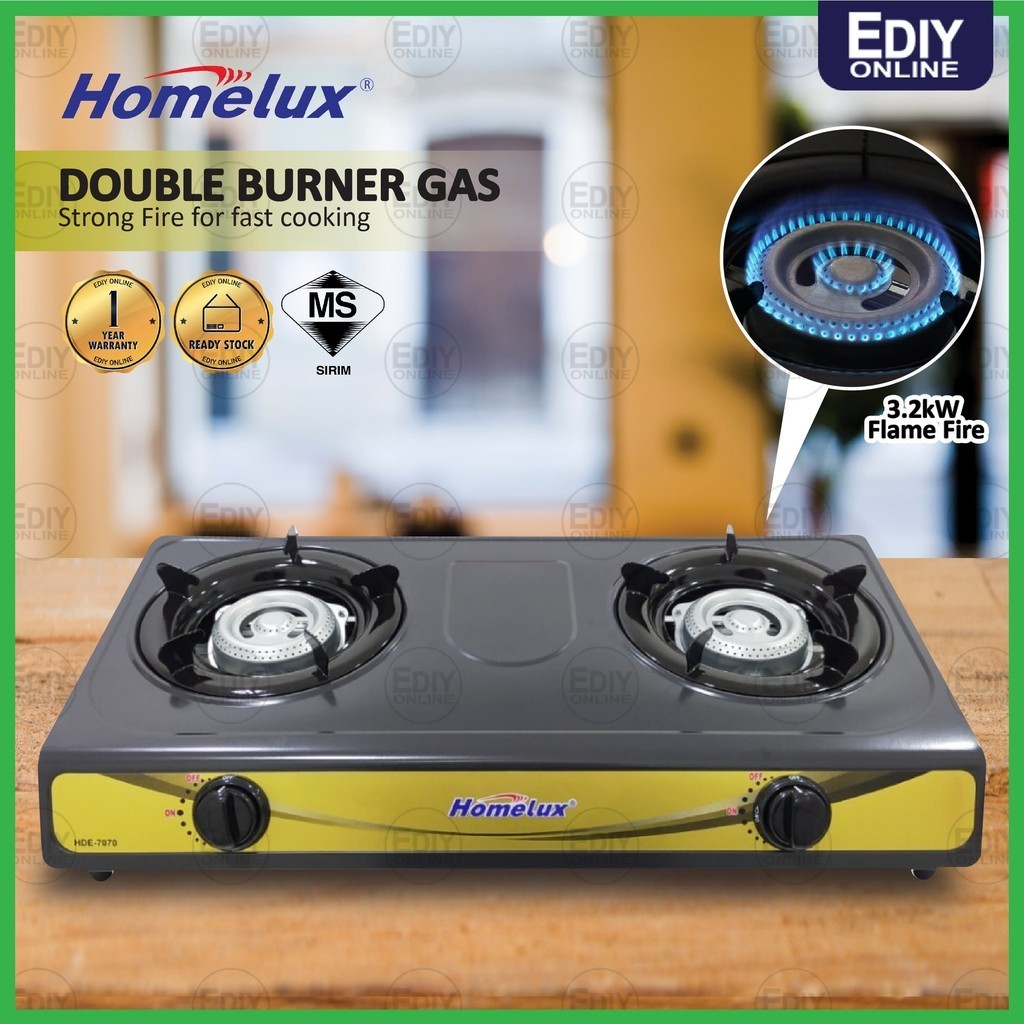 SIRIM 】HOMELUX HDE-7070 DOUBLE BURNER GAS COOKER STOVE HDE7070 DAPUR ...