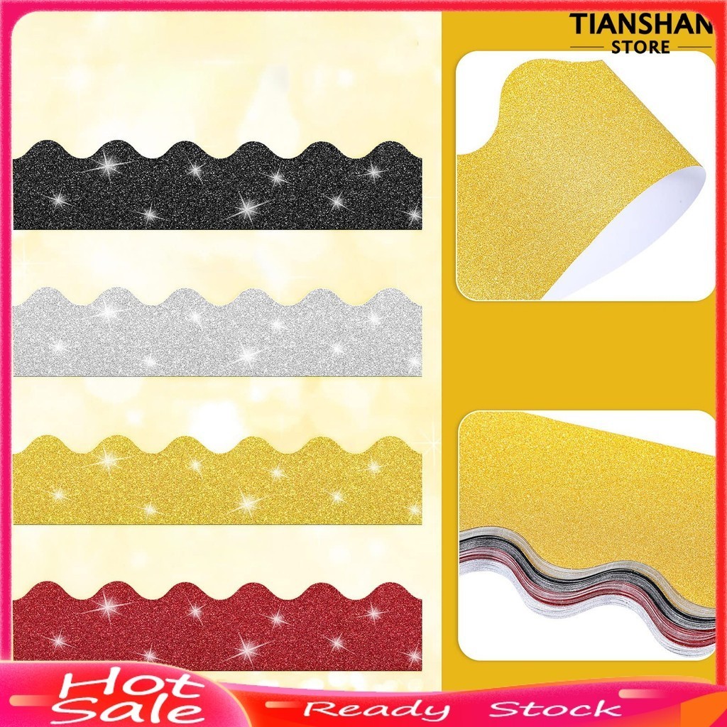 [TTS]☼30Pcs Glitter Bulletin Board Border 5 Colors Thick Scalloped ...
