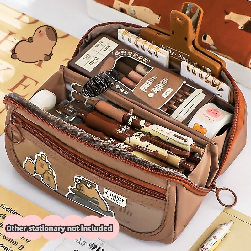 9 Layers Cute Capybara Pencil Bag with 50pcs Stickers Large Capacity ...