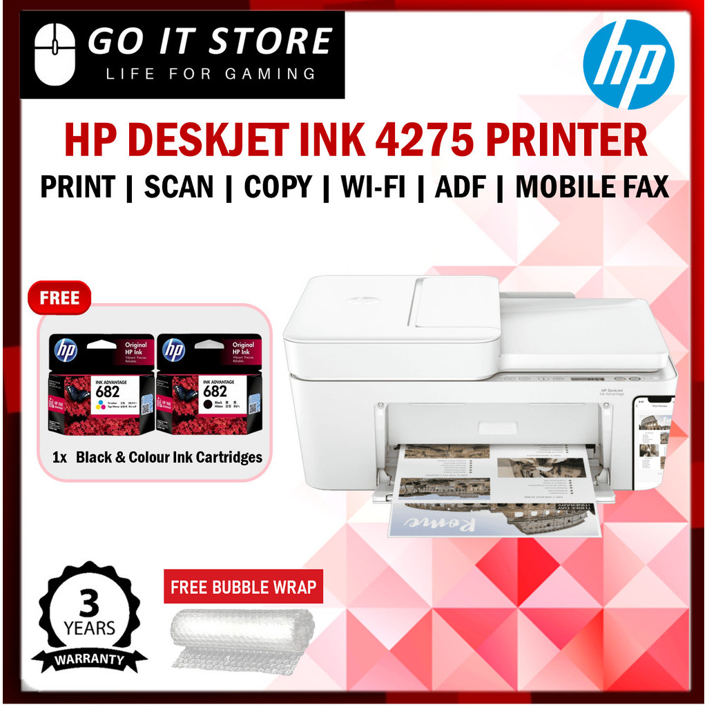 HP DeskJet Ink Advantage 4275 All-in-One Printer 682 Ink (Print, Scan, Copy, Mobile Fax, ADF ...