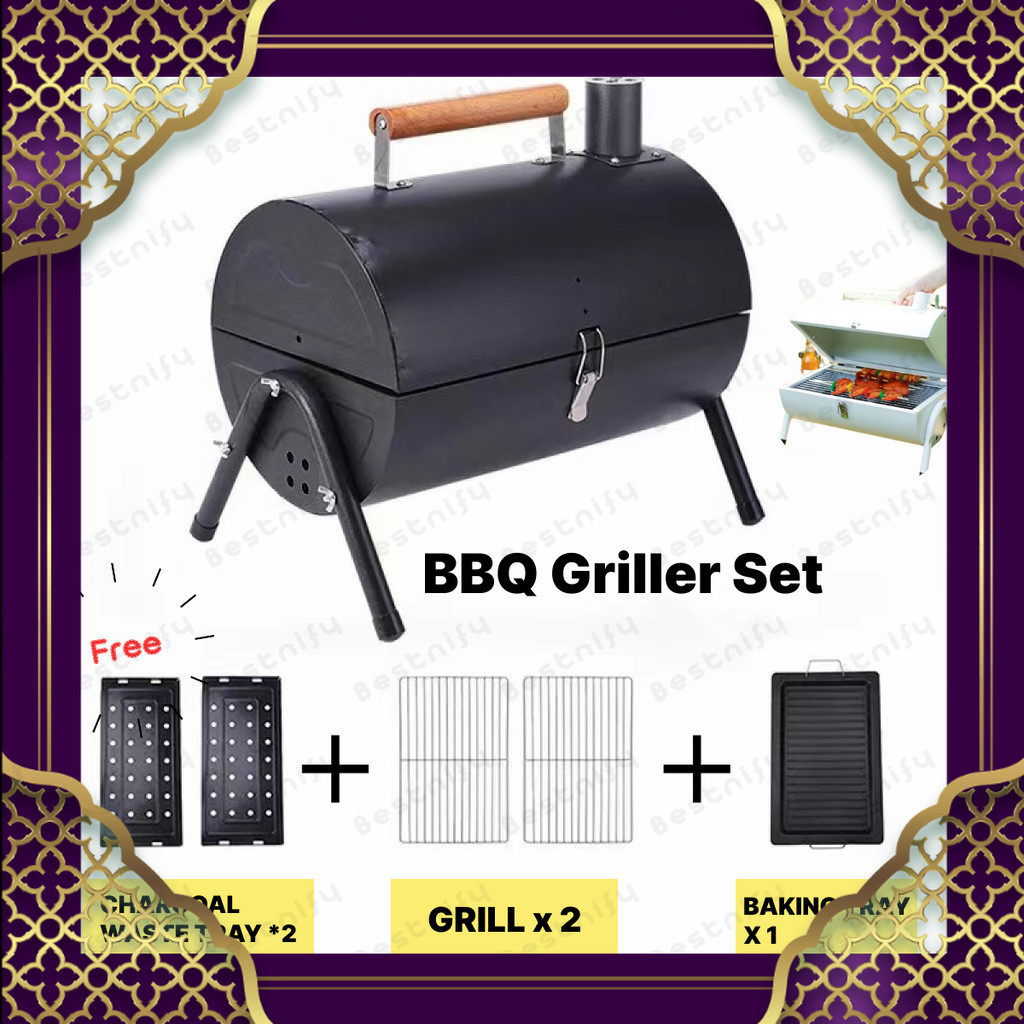 💕BIG SIZE💕 BBQ Griller Set Outdoor Portable Barbeque DOUBLE SIDED Grill ...