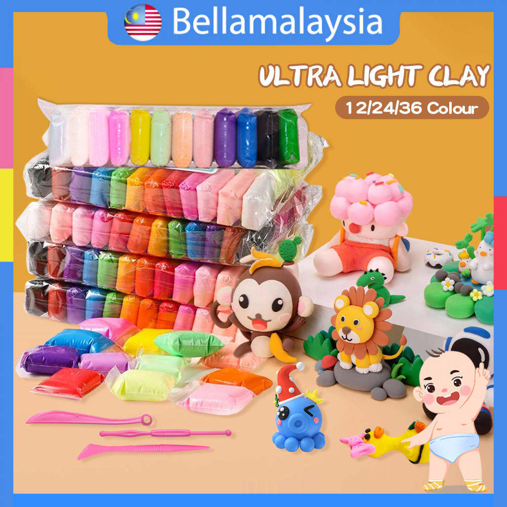 Bella 12 /24 /36 Color Air Dry Clay Set Super Light Clay Soft Stretchy DIY Molding Butter Slime ...