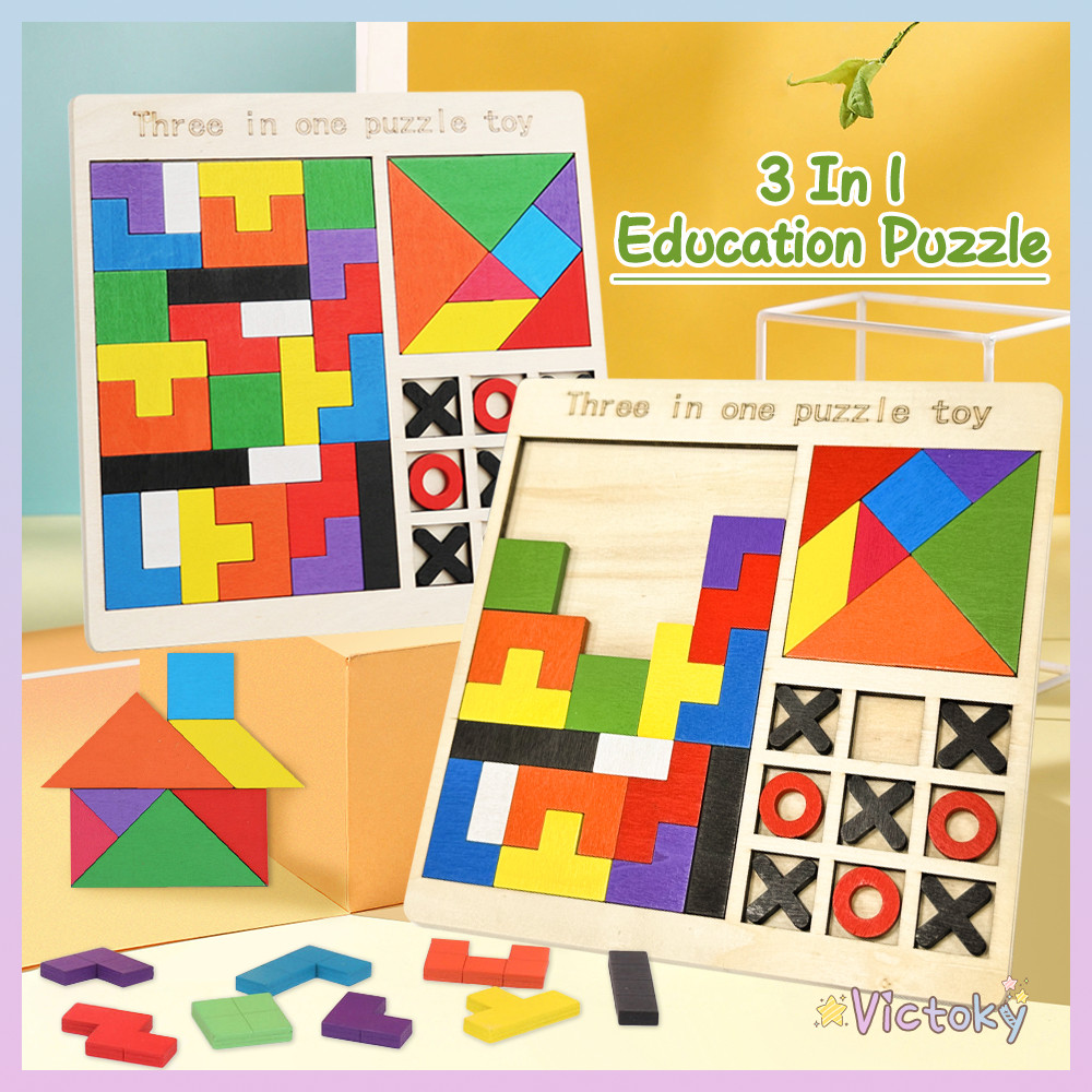 Victoky 3 IN 1Wooden Russian Block Puzzle Wooden Tetris Educational ...