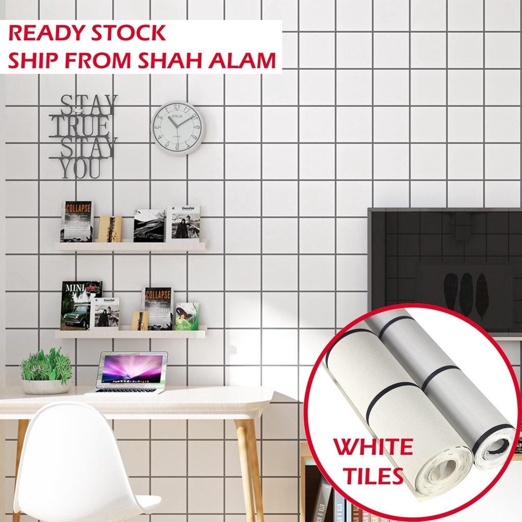 [READY STOCK] Kertas Dinding Jubin Petak Putih White Square Tiles ...