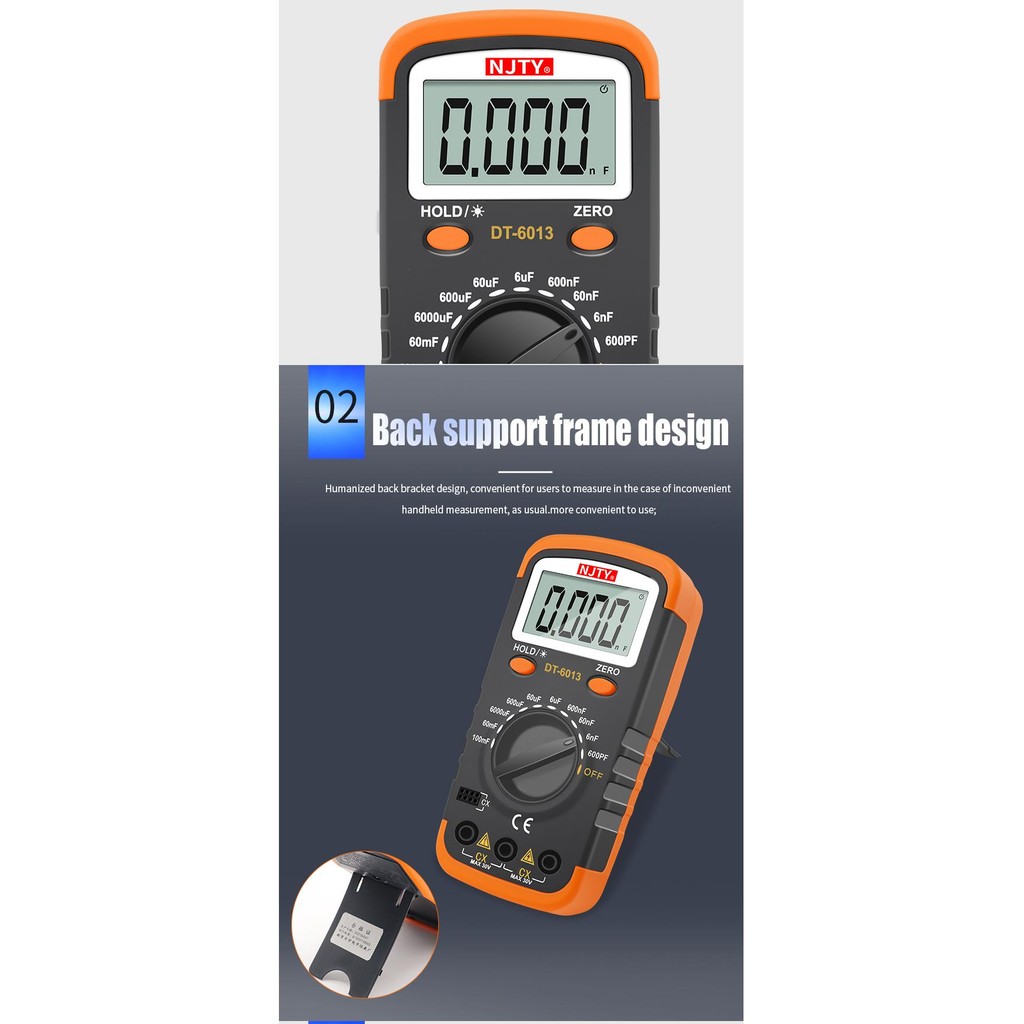 NJTY Digital Capacimeter 6000 counts Capacitor Capacity Meter Lcr ...