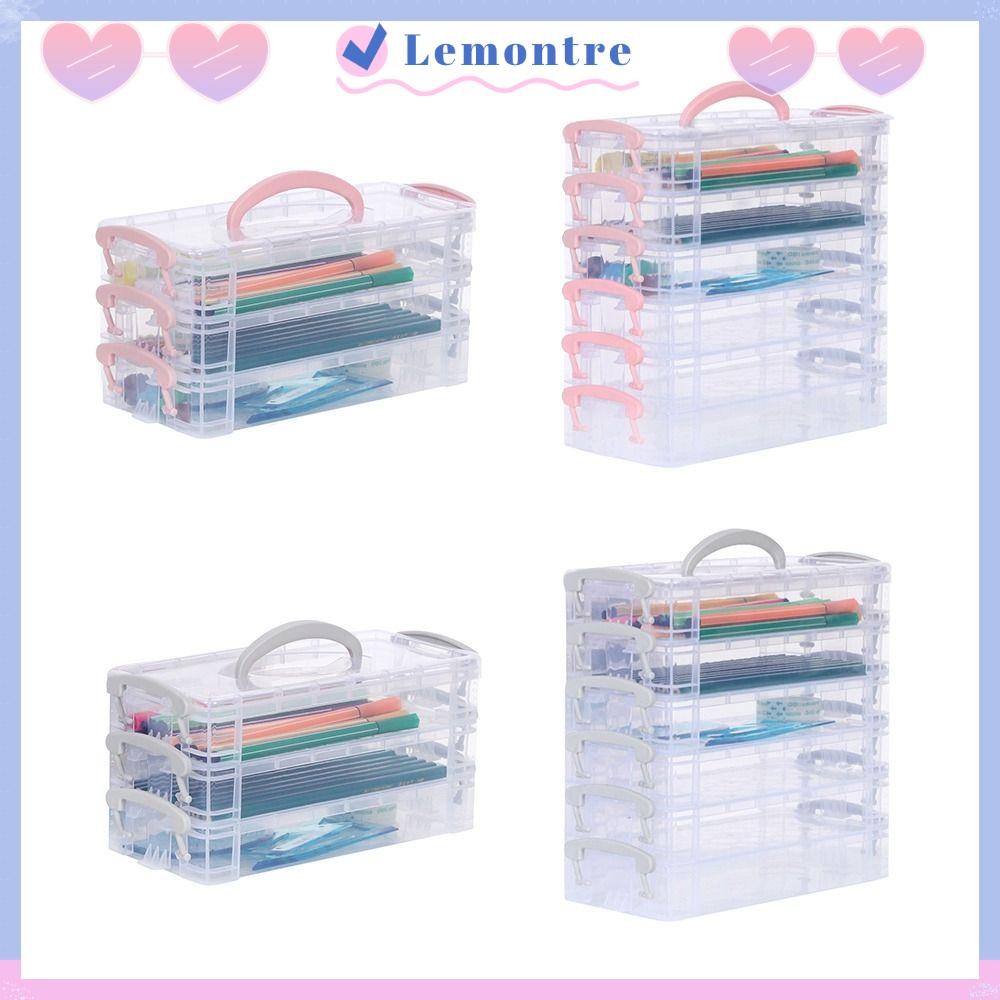 LEMONTRE Paintbrush Box, 3/6-layer Watercolor Pen Storage Box, Portable ...