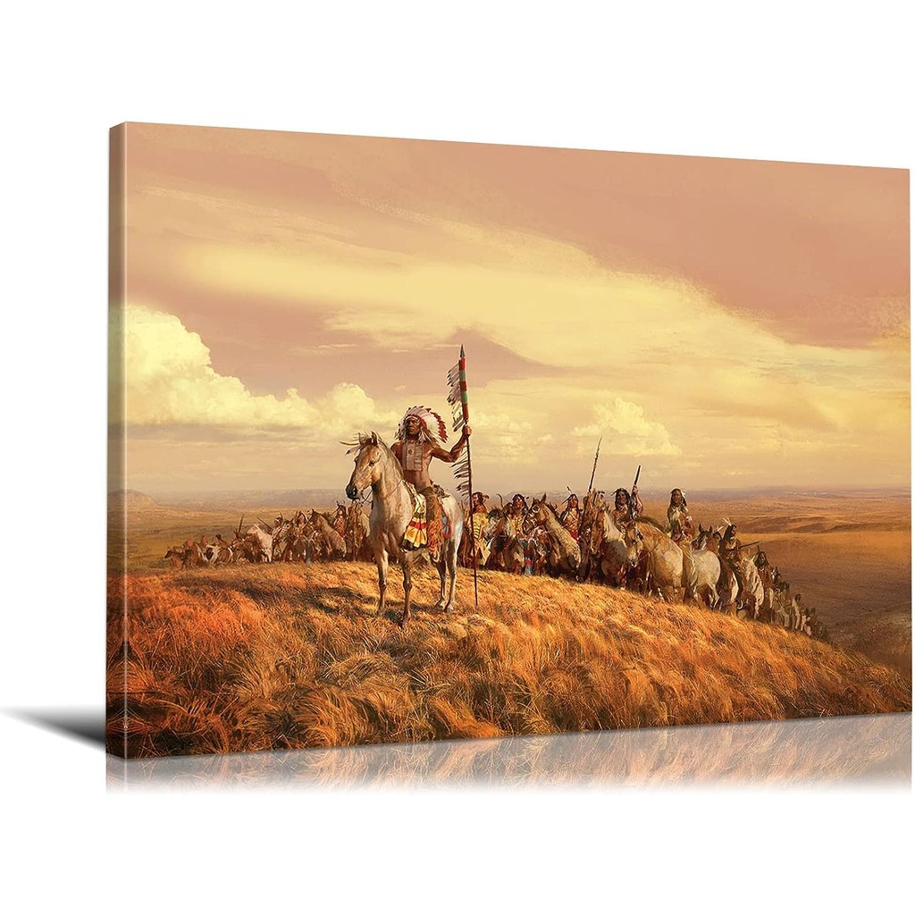 Native Indian Wall Decor Indian Chief with Tribe Menbers Posters Wall ...