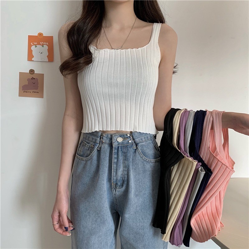 Inner Niche Knit Short Top White Small Sling Outer Vest Women French ...