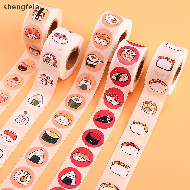[SFI] 1Roll 2.5cm/1inch Circular Cartoon Sushi Pattern Sticker Birthday ...