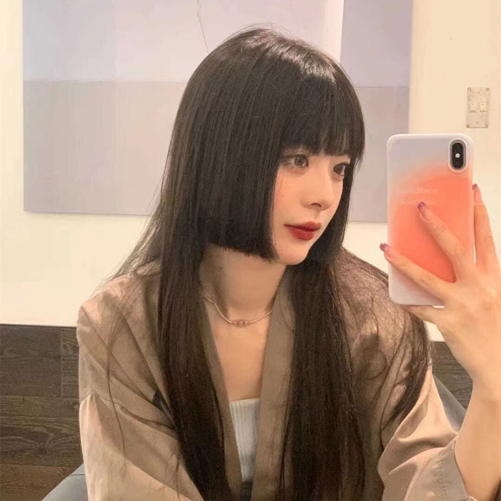 Fake Hair Female Long Straight Hair Full Headgear Realistic Whole ...