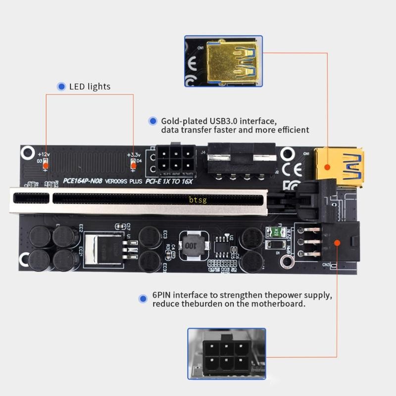 BT PCI-E Riser Board 1x to 16x Adapter Card PCI-E Graphic Card Riser ...