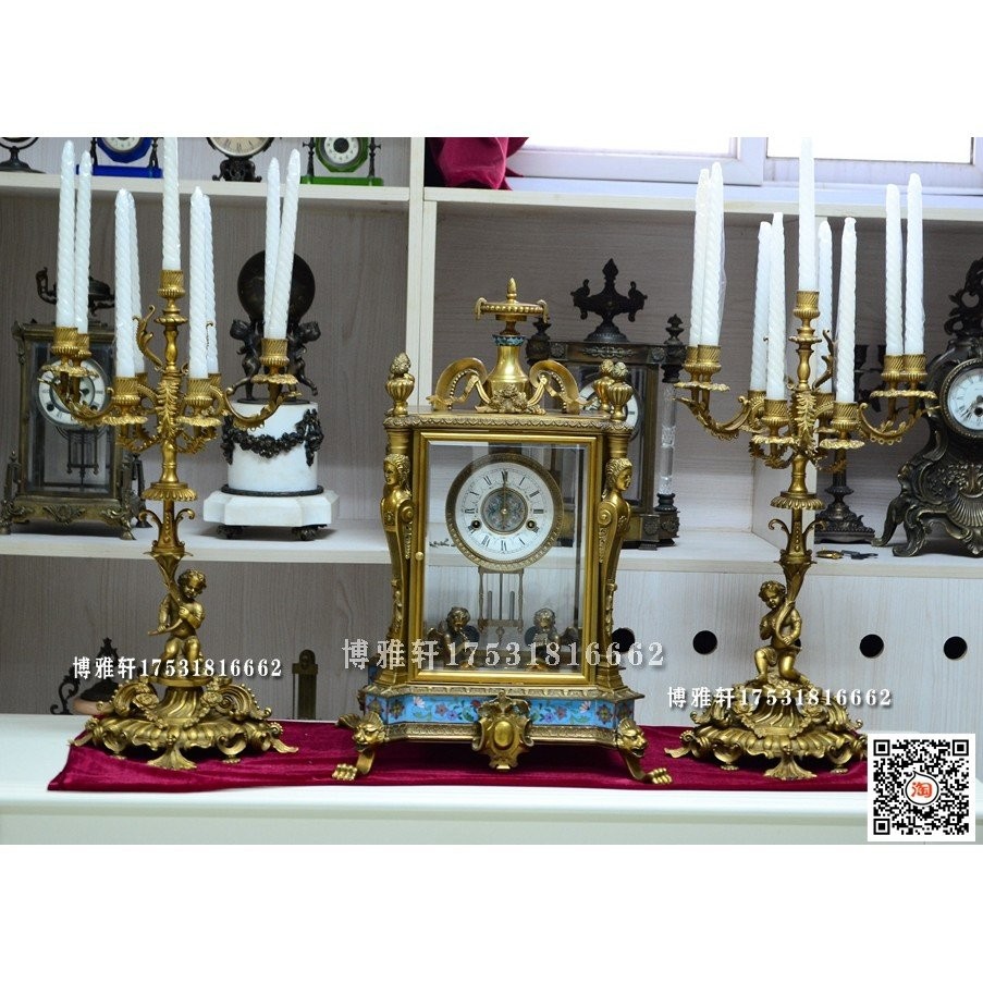 Ancient Clock Pure Copper Mechanical Desk Clock Candle Holder Whole Set ...