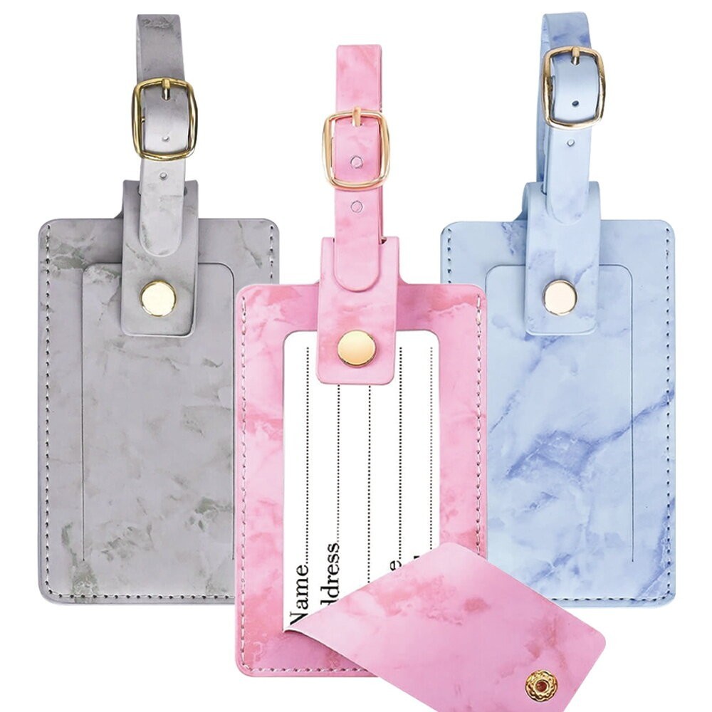 PU Leather Luggage Tag Name ID Labels Travel Suitcase Identifier Label Aluminium | Shopee Malaysia