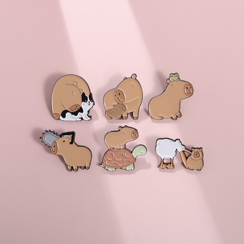 Cartoon Capybara Series Enamel Pins Cute Animal Hippo Brooch Lapel ...