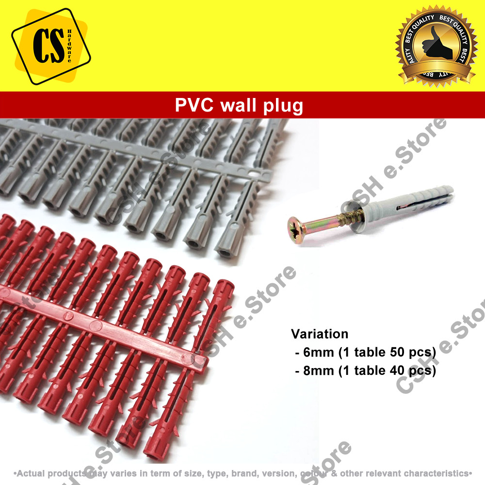 PVC Wall Plug 6mm/8mm One Table/PCS RED GREY DIY Home Improvement ...