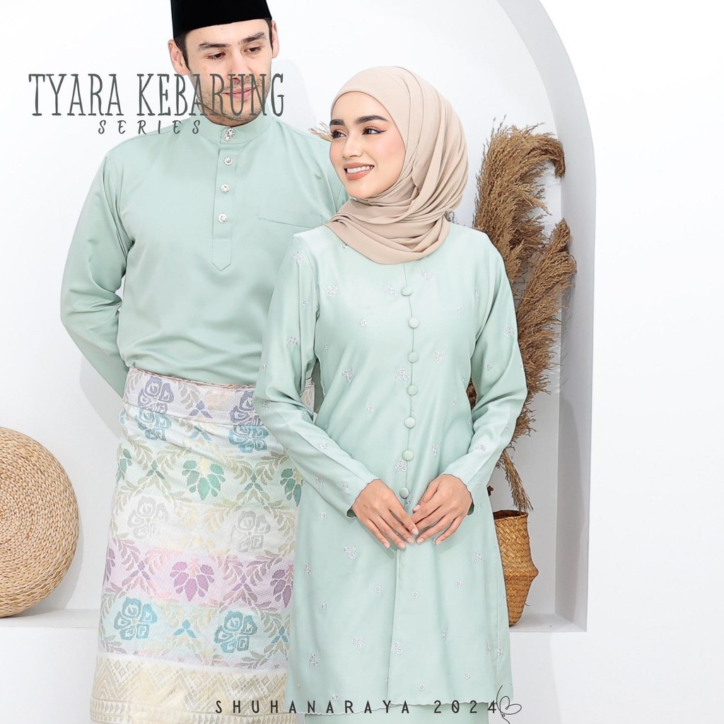 SHUHANA Baju Raya Family Set Sedondon Green Tea 2024 Viral Baju Kurung ...
