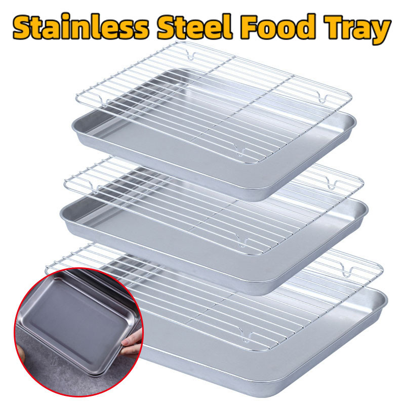 Stock Stainless Steel Multipurpose Rectangle Food Tray with Baking Rack ...